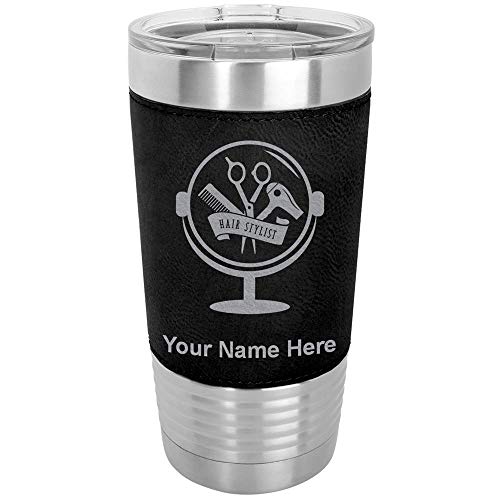 LaserGram 20oz Vacuum Insulated Tumbler Mug, Hair Stylist, Personalized Engraving Included (Faux Leather, Black)