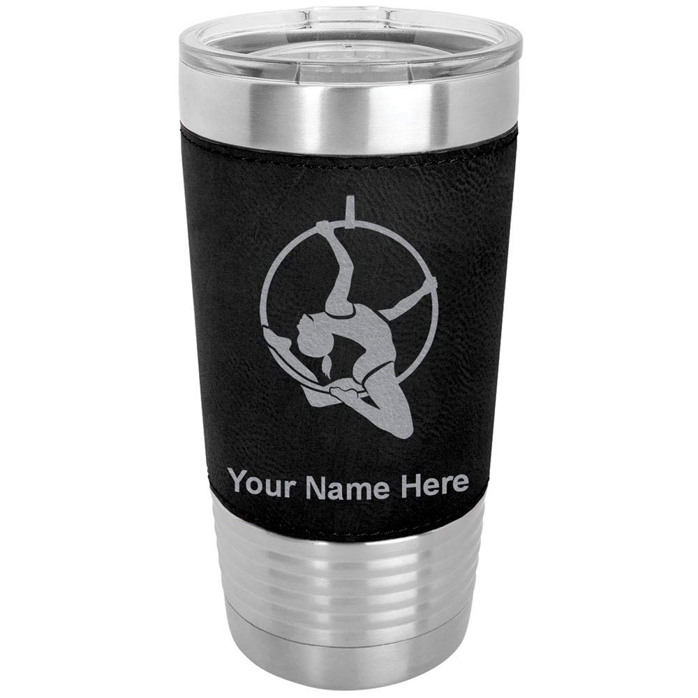 LaserGram 20oz Vacuum Insulated Tumbler Mug, Aerial Hoop, Personalized Engraving Included (Faux Leather, Black)