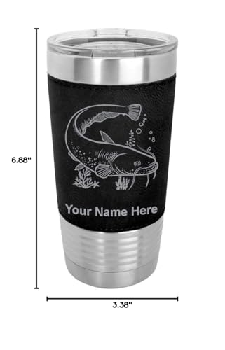 LaserGram 20oz Vacuum Insulated Tumbler Mug, Catfish, Personalized Engraving Included (Faux Leather, Black)
