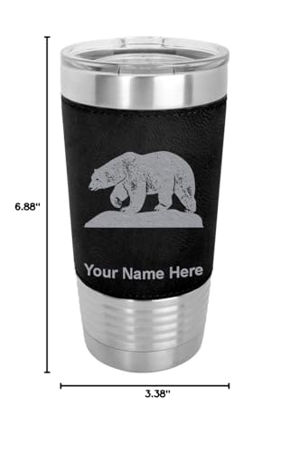 LaserGram 20oz Vacuum Insulated Tumbler Mug, Polar Bear, Personalized Engraving Included (Faux Leather, Black)