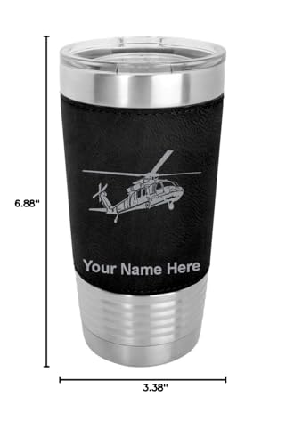 LaserGram 20oz Vacuum Insulated Tumbler Mug, Military Helicopter 1, Personalized Engraving Included (Faux Leather, Black)