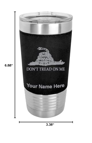 LaserGram 20oz Vacuum Insulated Tumbler Mug, Gadsden Flag, Personalized Engraving Included (Faux Leather, Black)
