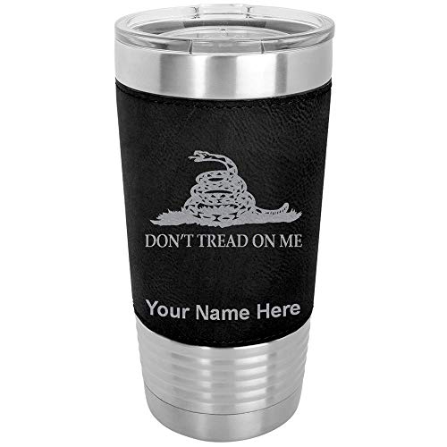 LaserGram 20oz Vacuum Insulated Tumbler Mug, Gadsden Flag, Personalized Engraving Included (Faux Leather, Black)