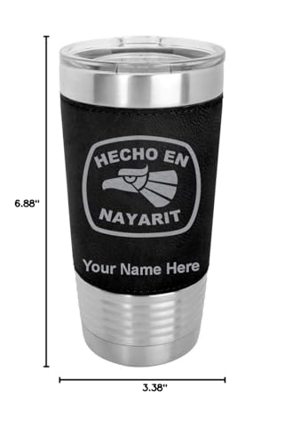 LaserGram 20oz Vacuum Insulated Tumbler Mug, Hecho en Nayarit, Personalized Engraving Included (Faux Leather, Black)