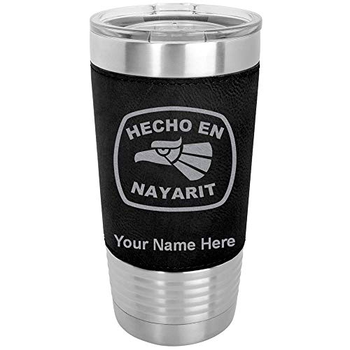 LaserGram 20oz Vacuum Insulated Tumbler Mug, Hecho en Nayarit, Personalized Engraving Included (Faux Leather, Black)
