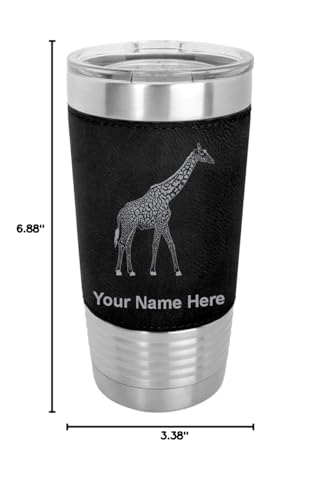 LaserGram 20oz Vacuum Insulated Tumbler Mug, Giraffe, Personalized Engraving Included (Faux Leather, Black)