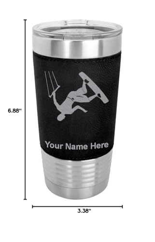 LaserGram 20oz Vacuum Insulated Tumbler Mug, Kite Surfing, Personalized Engraving Included (Faux Leather, Black)