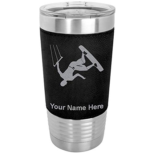 LaserGram 20oz Vacuum Insulated Tumbler Mug, Kite Surfing, Personalized Engraving Included (Faux Leather, Black)