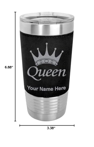 LaserGram 20oz Vacuum Insulated Tumbler Mug, Queen Crown, Personalized Engraving Included (Faux Leather, Black)