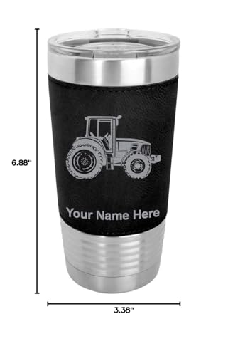 LaserGram 20oz Vacuum Insulated Tumbler Mug, Farm Tractor, Personalized Engraving Included (Faux Leather, Black)