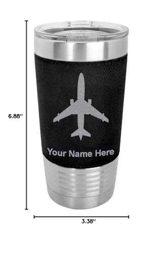 LaserGram 20oz Vacuum Insulated Tumbler Mug, Jet Airplane, Personalized Engraving Included (Faux Leather, Black)