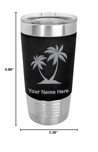 LaserGram 20oz Vacuum Insulated Tumbler Mug, Palm Trees, Personalized Engraving Included (Faux Leather, Black)