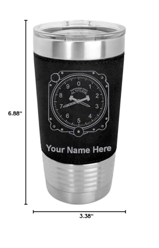 LaserGram 20oz Vacuum Insulated Tumbler Mug, Airplane Altimeter, Personalized Engraving Included (Faux Leather, Black)