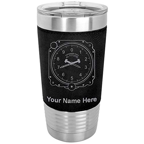 LaserGram 20oz Vacuum Insulated Tumbler Mug, Airplane Altimeter, Personalized Engraving Included (Faux Leather, Black)