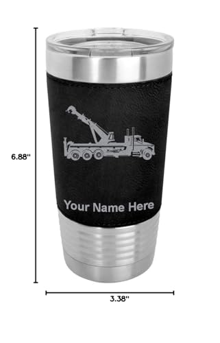 LaserGram 20oz Vacuum Insulated Tumbler Mug, Tow Truck Wrecker, Personalized Engraving Included (Faux Leather, Black)