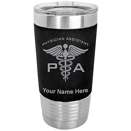 LaserGram 20oz Vacuum Insulated Tumbler Mug, PA Physician Assistant, Personalized Engraving Included (Faux Leather, Black)