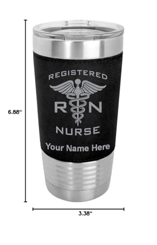 LaserGram 20oz Vacuum Insulated Tumbler Mug, RN Registered Nurse, Personalized Engraving Included (Faux Leather, Black)