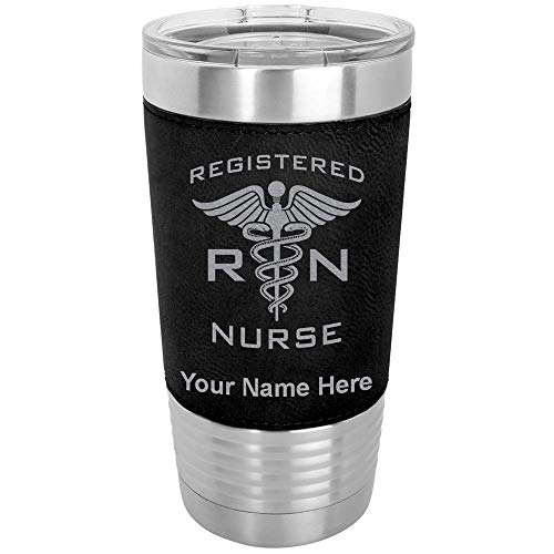 LaserGram 20oz Vacuum Insulated Tumbler Mug, RN Registered Nurse, Personalized Engraving Included (Faux Leather, Black)