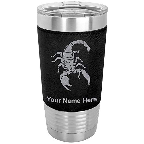 LaserGram 20oz Vacuum Insulated Tumbler Mug, Scorpion, Personalized Engraving Included (Faux Leather, Black)