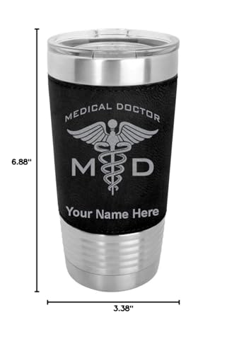 LaserGram 20oz Vacuum Insulated Tumbler Mug, MD Medical Doctor, Personalized Engraving Included (Faux Leather, Black)