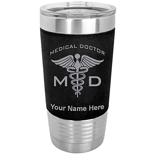 LaserGram 20oz Vacuum Insulated Tumbler Mug, MD Medical Doctor, Personalized Engraving Included (Faux Leather, Black)