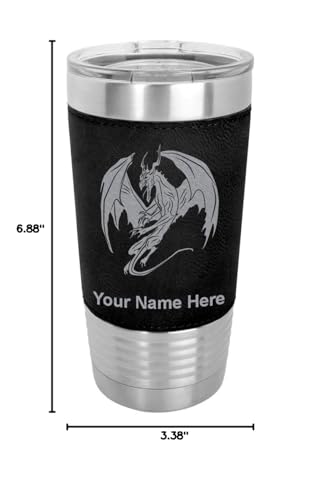 LaserGram 20oz Vacuum Insulated Tumbler Mug, Dragon, Personalized Engraving Included (Faux Leather, Black)