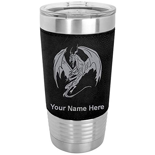 LaserGram 20oz Vacuum Insulated Tumbler Mug, Dragon, Personalized Engraving Included (Faux Leather, Black)