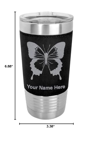 LaserGram 20oz Vacuum Insulated Tumbler Mug, Swallowtail Butterfly, Personalized Engraving Included (Faux Leather, Black)