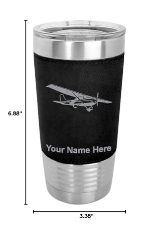 LaserGram 20oz Vacuum Insulated Tumbler Mug, High Wing Airplane, Personalized Engraving Included (Faux Leather, Black)