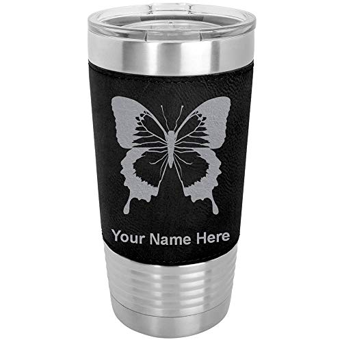LaserGram 20oz Vacuum Insulated Tumbler Mug, Swallowtail Butterfly, Personalized Engraving Included (Faux Leather, Black)