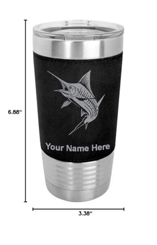 LaserGram 20oz Vacuum Insulated Tumbler Mug, Marlin Fish, Personalized Engraving Included (Faux Leather, Black)