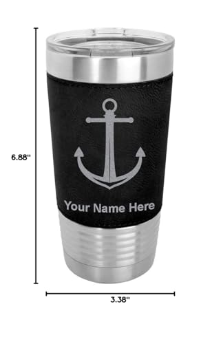 LaserGram 20oz Vacuum Insulated Tumbler Mug, Boat Anchor, Personalized Engraving Included (Faux Leather, Black)