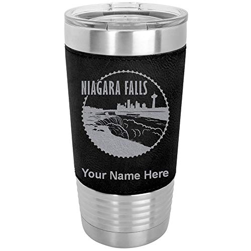 LaserGram 20oz Vacuum Insulated Tumbler Mug, Niagara Falls, Personalized Engraving Included (Faux Leather, Black)