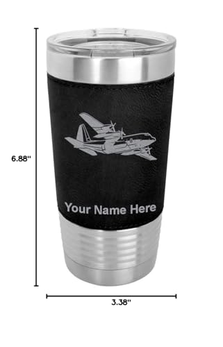 LaserGram 20oz Vacuum Insulated Tumbler Mug, Cargo Airplane, Personalized Engraving Included (Faux Leather, Black)