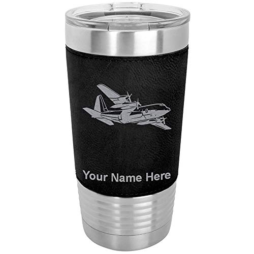 LaserGram 20oz Vacuum Insulated Tumbler Mug, Cargo Airplane, Personalized Engraving Included (Faux Leather, Black)