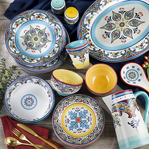 Euro Ceramica Zanzibar Collection Vibrant Coffee/Tea Mug Set, 4 Piece, Spanish Floral Design, Multicolor
