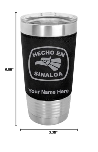 LaserGram 20oz Vacuum Insulated Tumbler Mug, Hecho en Sinaloa, Personalized Engraving Included (Faux Leather, Black)