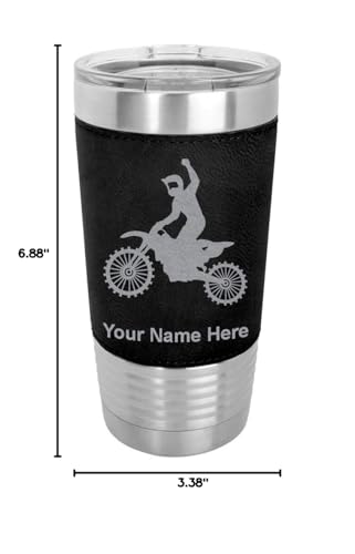 LaserGram 20oz Vacuum Insulated Tumbler Mug, Motocross, Personalized Engraving Included (Faux Leather, Black)