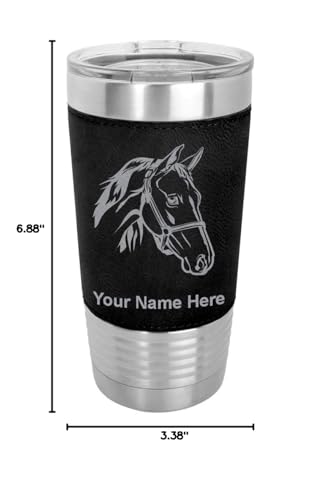 LaserGram 20oz Vacuum Insulated Tumbler Mug, Horse Head 2, Personalized Engraving Included (Faux Leather, Black)