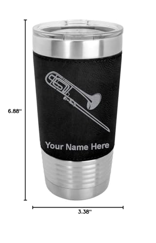 LaserGram 20oz Vacuum Insulated Tumbler Mug, Trombone, Personalized Engraving Included (Faux Leather, Black)