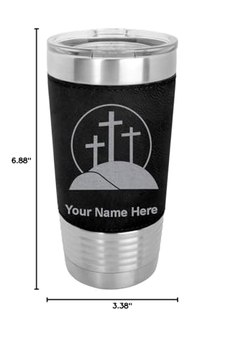 LaserGram 20oz Vacuum Insulated Tumbler Mug, Calvary Cross, Personalized Engraving Included (Faux Leather, Black)
