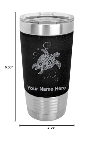 LaserGram 20oz Vacuum Insulated Tumbler Mug, Hawaiian Sea Turtle, Personalized Engraving Included (Faux Leather, Black)