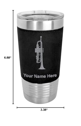 LaserGram 20oz Vacuum Insulated Tumbler Mug, Trumpet, Personalized Engraving Included (Faux Leather, Black)
