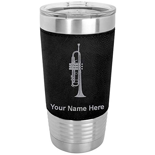 LaserGram 20oz Vacuum Insulated Tumbler Mug, Trumpet, Personalized Engraving Included (Faux Leather, Black)