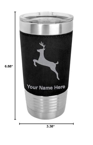 LaserGram 20oz Vacuum Insulated Tumbler Mug, Deer, Personalized Engraving Included (Faux Leather, Black)