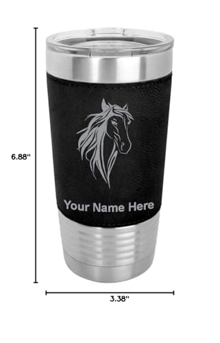 LaserGram 20oz Vacuum Insulated Tumbler Mug, Horse Head 3, Personalized Engraving Included (Faux Leather, Black)