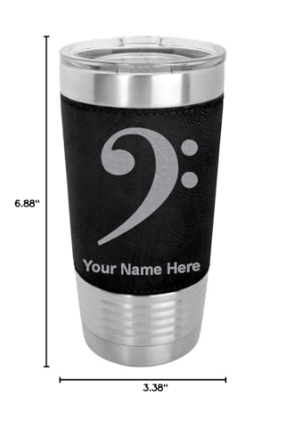 LaserGram 20oz Vacuum Insulated Tumbler Mug, Bass Clef, Personalized Engraving Included (Faux Leather, Black)