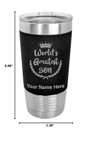 LaserGram 20oz Vacuum Insulated Tumbler Mug, World's Greatest Son, Personalized Engraving Included (Faux Leather, Black)