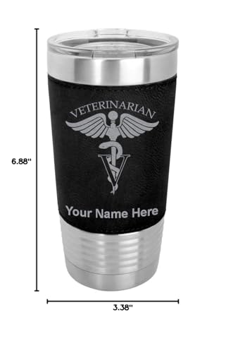 LaserGram 20oz Vacuum Insulated Tumbler Mug, Veterinarian, Personalized Engraving Included (Faux Leather, Black)