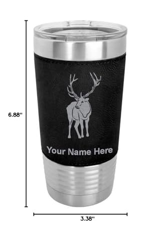 LaserGram 20oz Vacuum Insulated Tumbler Mug, Elk, Personalized Engraving Included (Faux Leather, Black)